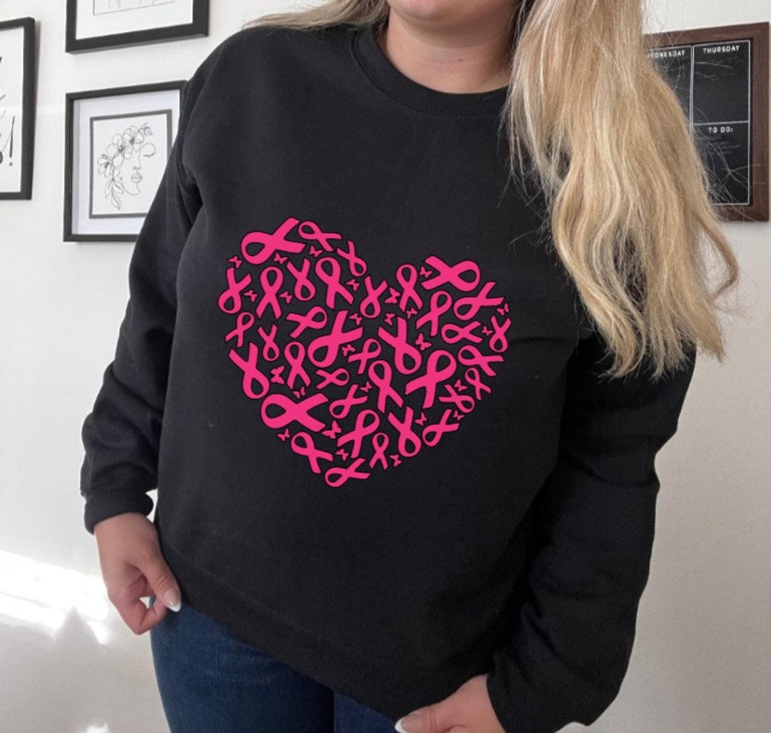 Pink Ribbon Heart Breast Cancer Awareness Sweatshirt, Breast Cancer ...