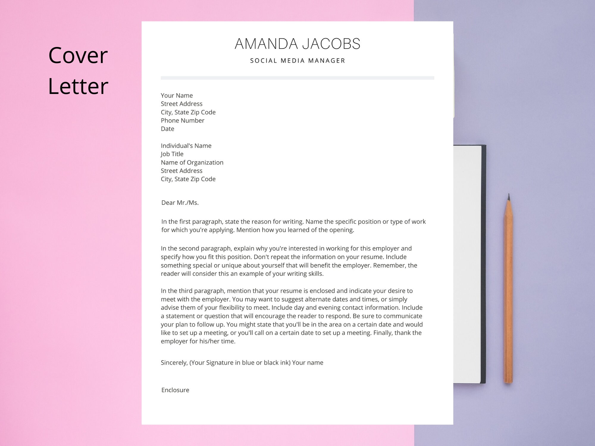 Resume Template Cover Letter US Letter & A4 Sizes 1 and 2 Page Resume ...