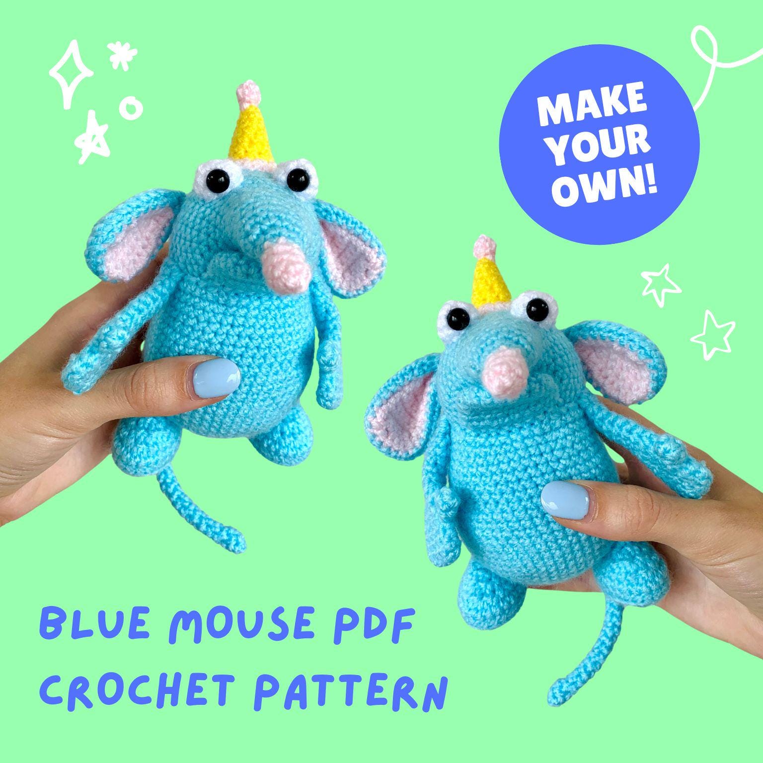 Tutter Blue Mouse Crochet Pattern PDF | ENGLISH | Amigurumi | Toy ...