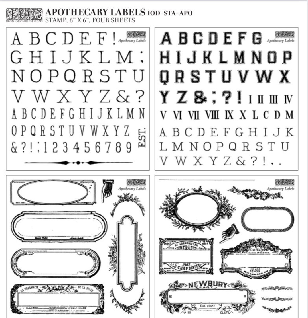 Apothecary Labels Iron Orchid Designs Stamp - Etsy