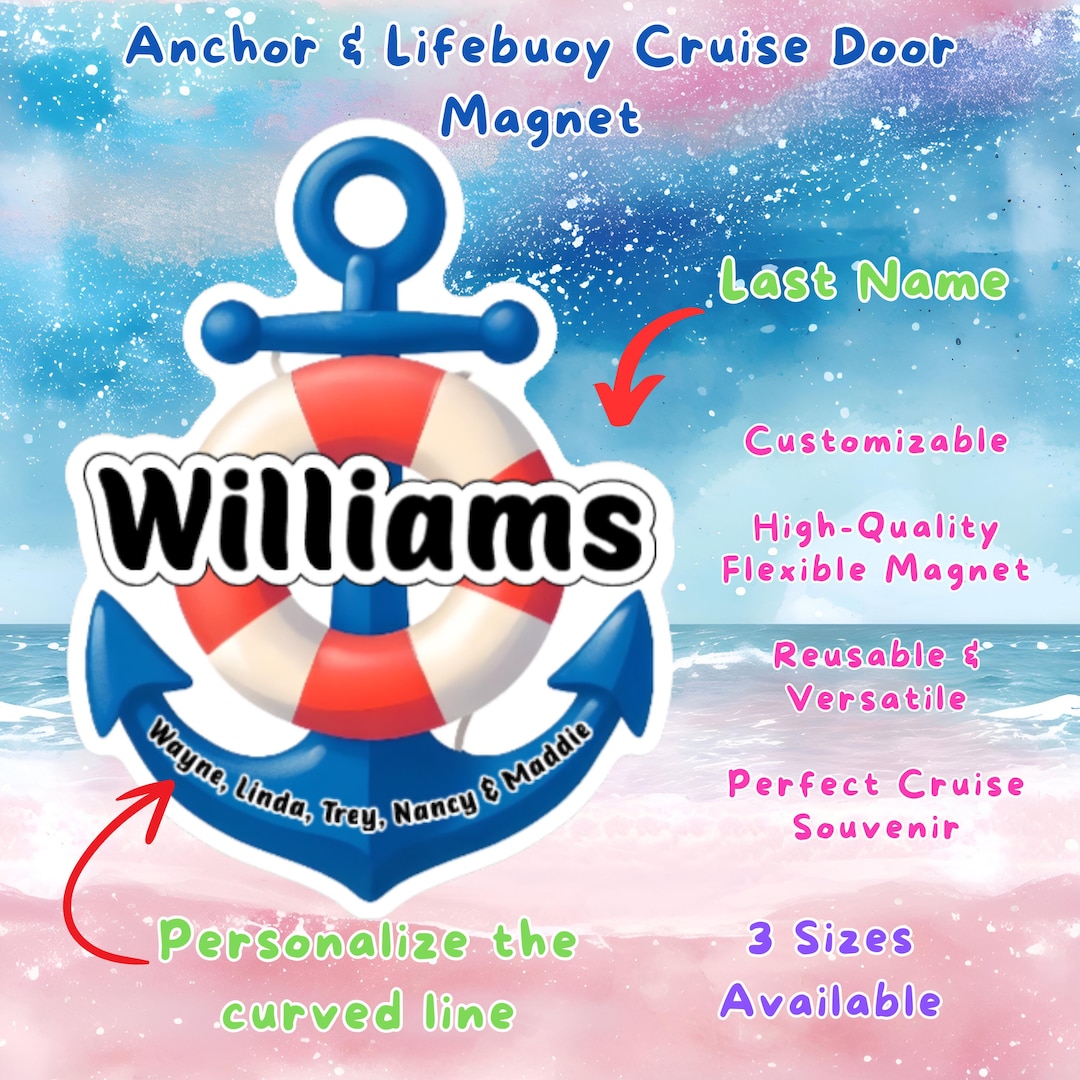 Personalized Cruise Door Magnet: Nautical Anchor & Lifebuoy Family Trip ...