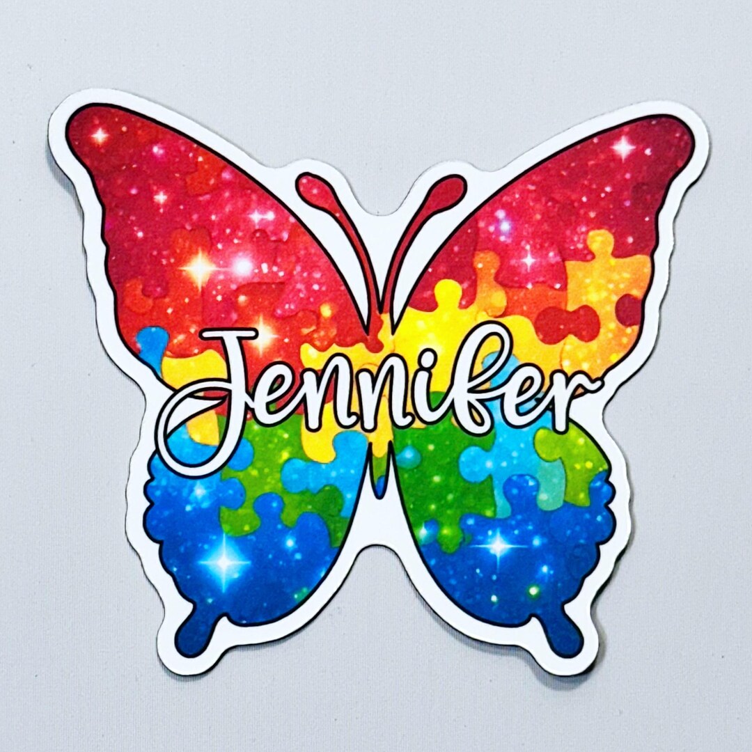 Autism Puzzle Rainbow Butterfly Name Refrigerator Magnet, Personalized ...
