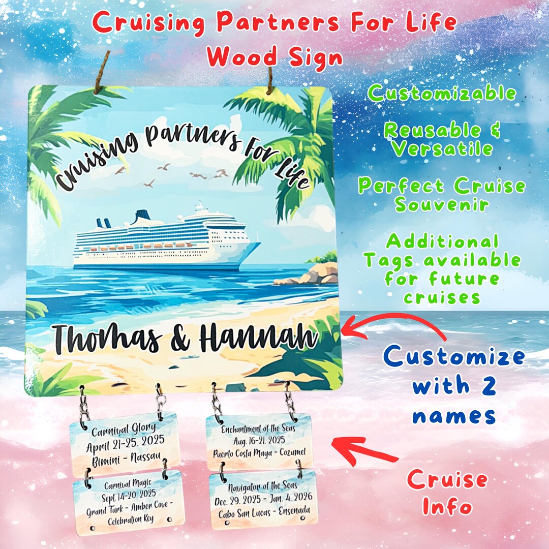 Cruising Partners for Life Wood Sign Personalized Cruise Tracker Plaque Carnival Royal Carribean ...