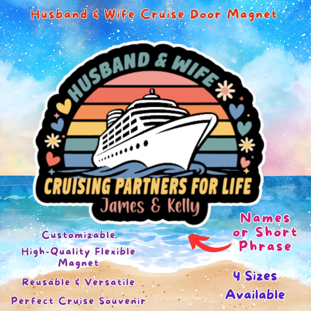 Husband & Wife Cruising Partners for Life Cruise Door Magnet, Retro ...