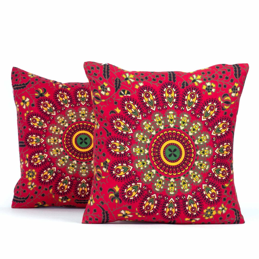 Mandala Cushion Red Yellow 40 X 40 Cm Decorative Cushion Feather ...