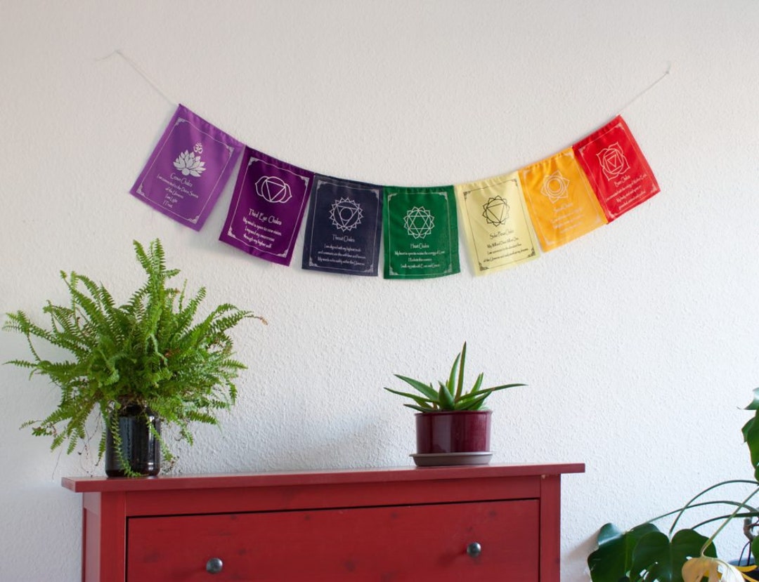 Chakra Flag Chain Made of Cotton 7 Chakras Prayer Flag Nepal Room Decor ...