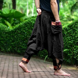 Harem Pants in Black With Ethnic Fabric, Goa Pants Made of 100% Cotton ...