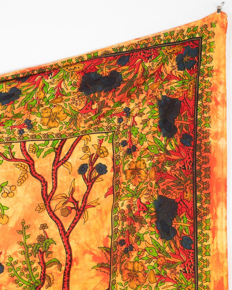 Indian Tapestry Tree of Life Yggdrasil Orange Tie Dye Big | Etsy
