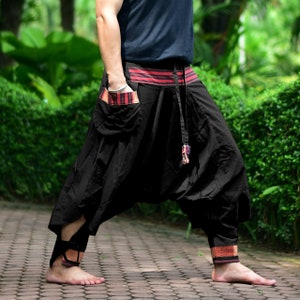 Harem Pants in Black With Ethnic Fabric, Goa Pants Made of 100% Cotton ...