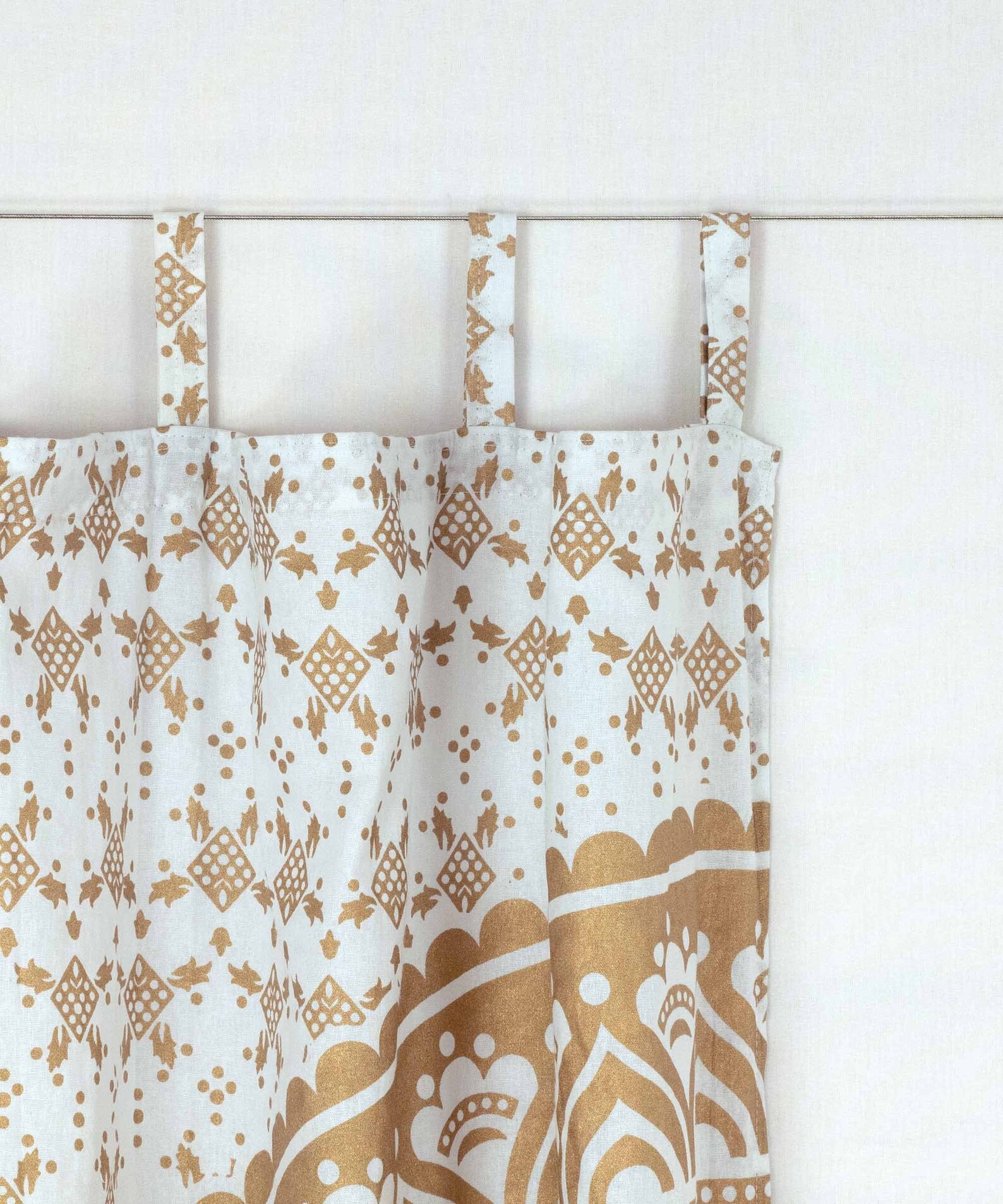 Indian Curtain Ombre Mandala White Gold Curtain Ethnic Style With Loops ...