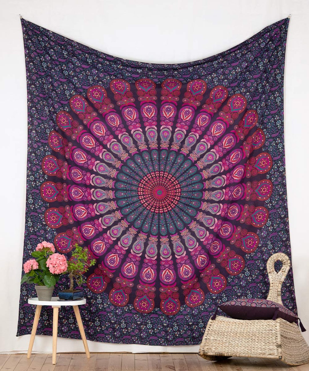 XXL Wall Towel Peacock Feather Mandala Burgundy Pink Approx. 210 X 230 ...