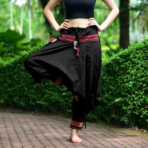 Harem Pants in Black With Ethnic Fabric, Goa Pants Made of 100% Cotton ...