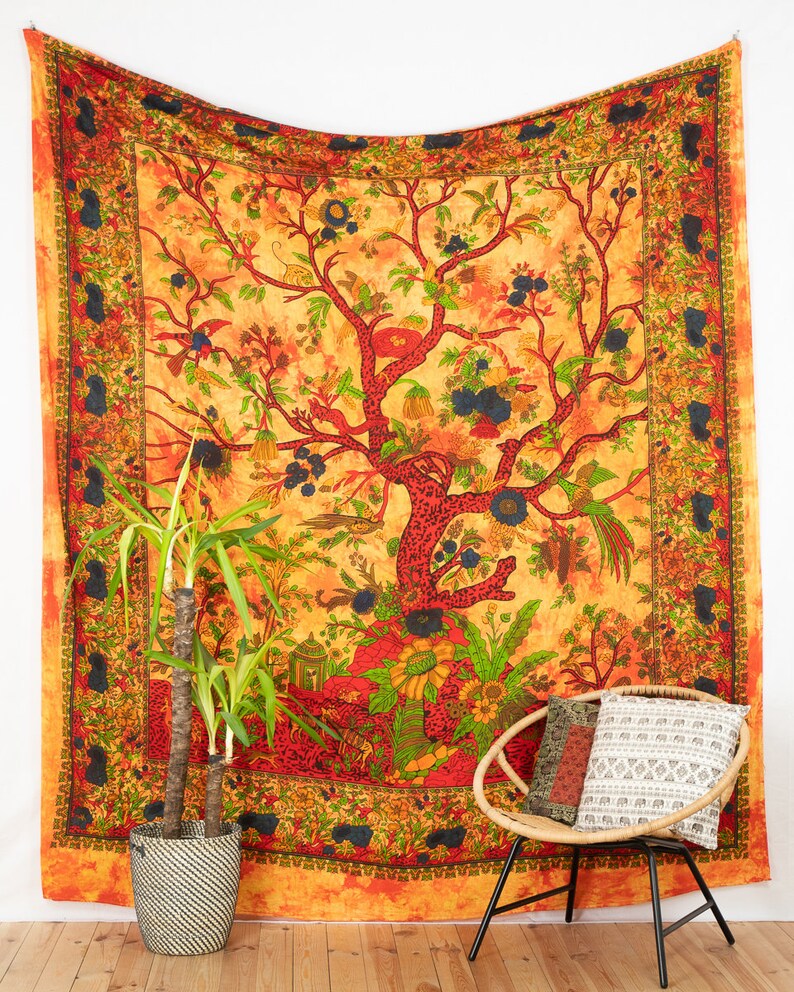 Indian Tapestry Tree of Life Yggdrasil Orange Tie Dye Big | Etsy