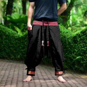 Harem Pants in Black With Ethnic Fabric, Goa Pants Made of 100% Cotton ...
