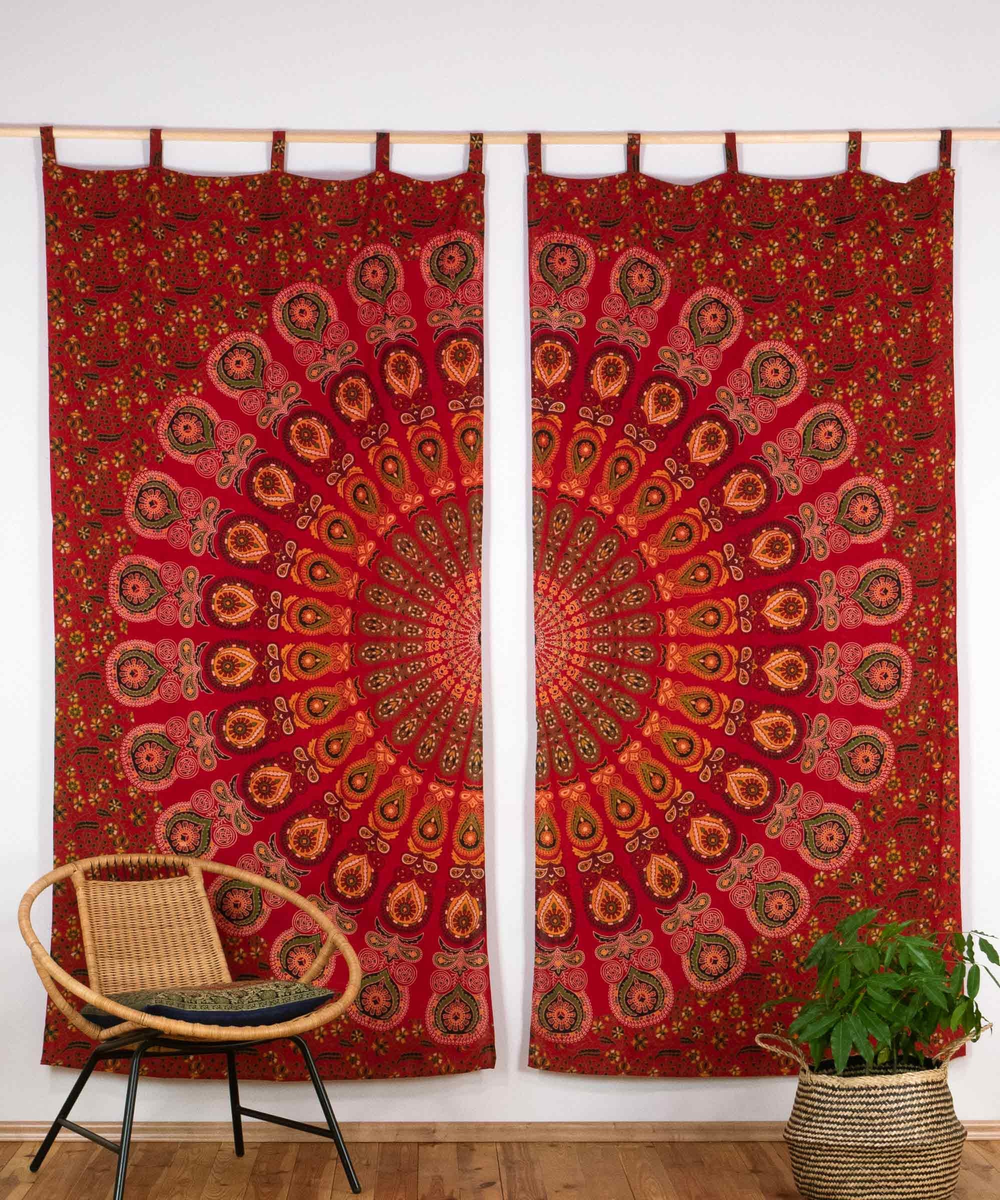 Mandala Curtain Peacock Pattern Red Indian Curtain With Loops - Etsy