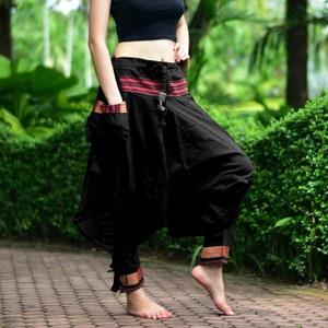 Harem Pants in Black With Ethnic Fabric, Goa Pants Made of 100% Cotton ...