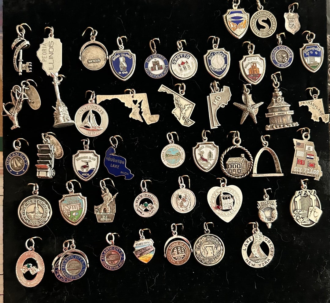 Vintage States, US Cities & Attractions Travel Charms in Sterling ...