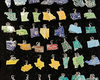 Choice of Vintage Enamel State Map Charms / Travel Souvenir Metal ...