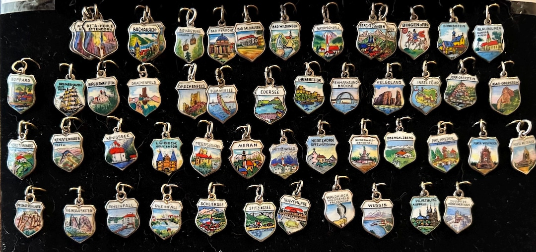 Vintage Hand-painted City Shield Charm, 800 Silver, Germany ...