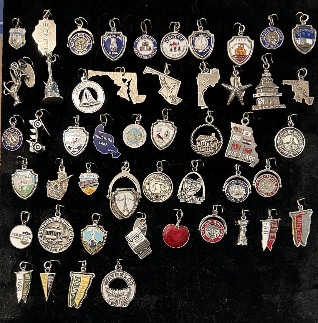 Vintage States, US Cities & Attractions Travel Charms in Sterling ...