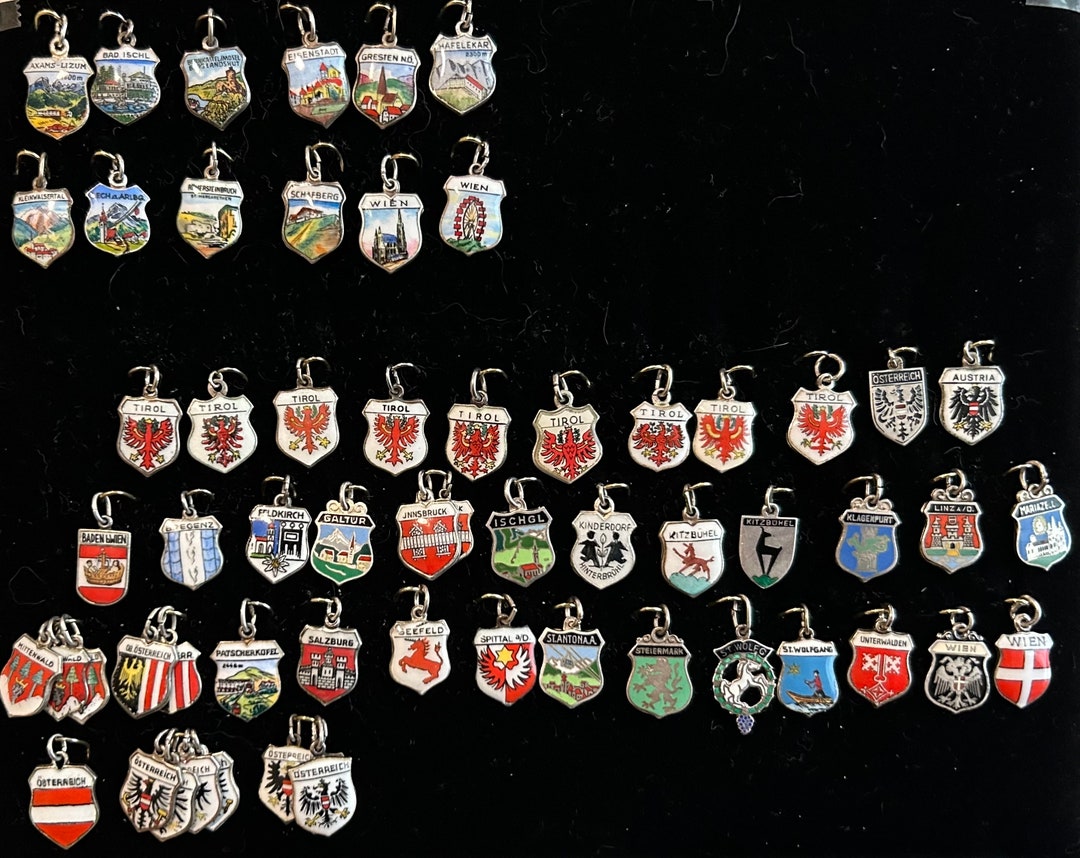 Vintage Austria Travel Shields and Hand Painted Charms in 800 - Etsy