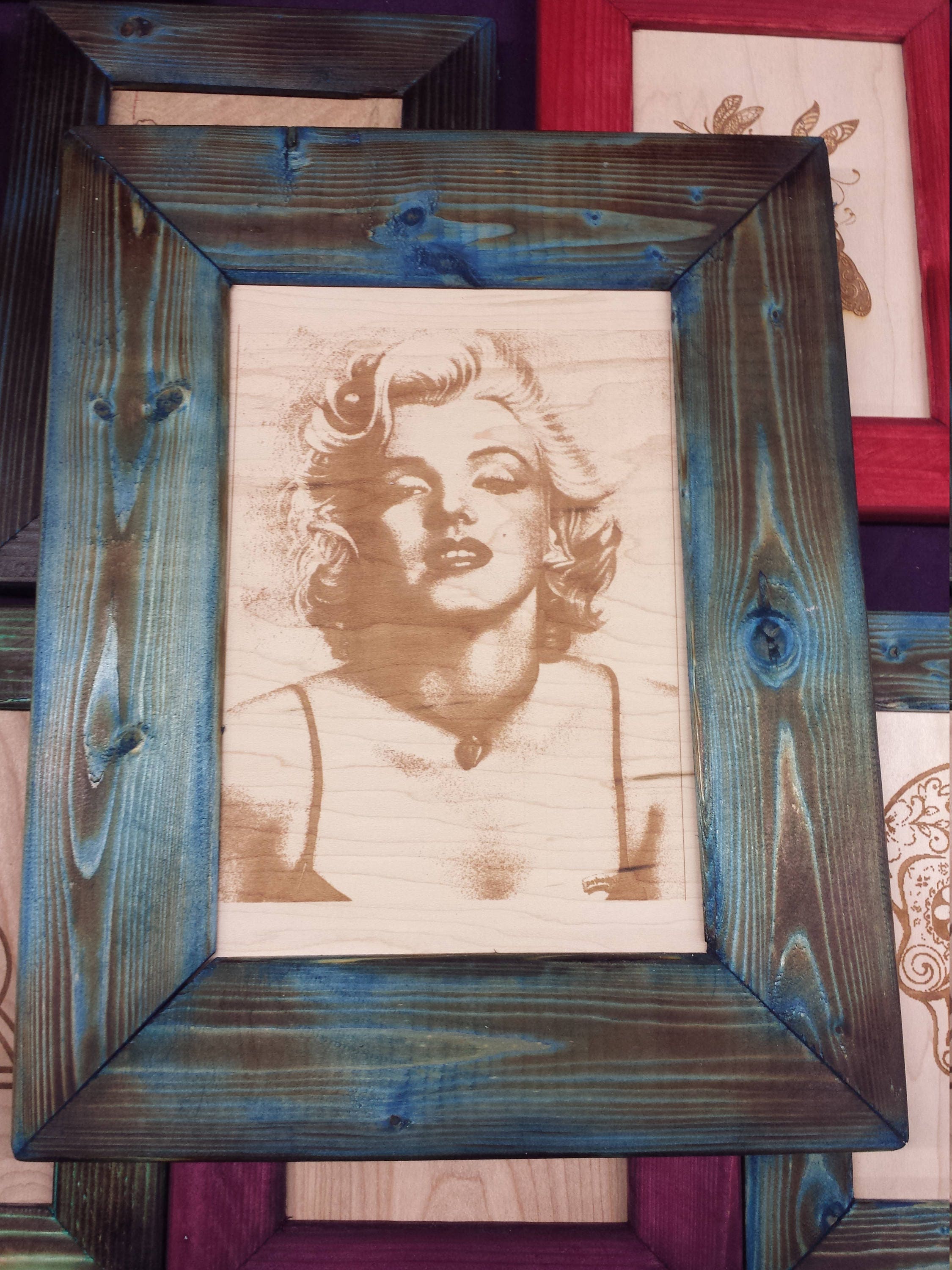 Laser Engraved Marilyn Monroe Fan Art Image With Handmade Rustic Frame ...