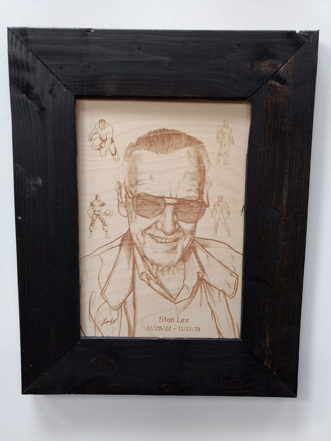Stan Lee Memorial Laser Engraving in a Handmade Rustic Frame - Etsy