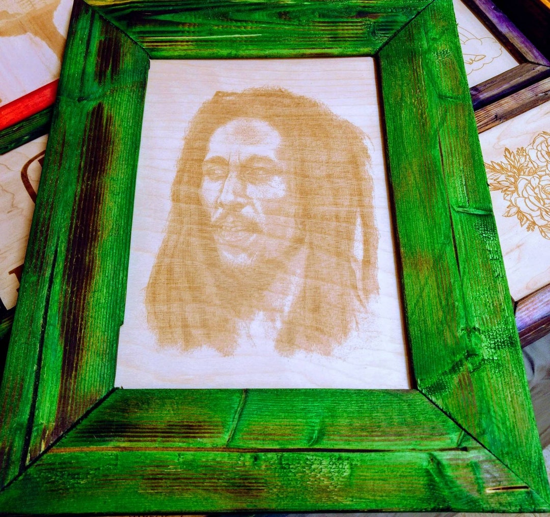 Bob Marley Portrait Laser Engraving in a Handmade Rustic Frame - Etsy