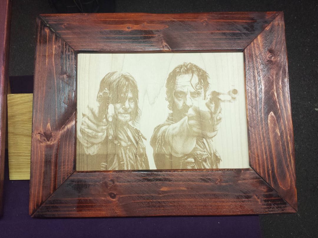 Laser Engraved Walking Dead Fan Art Image With Handmade Rustic Frame - Etsy