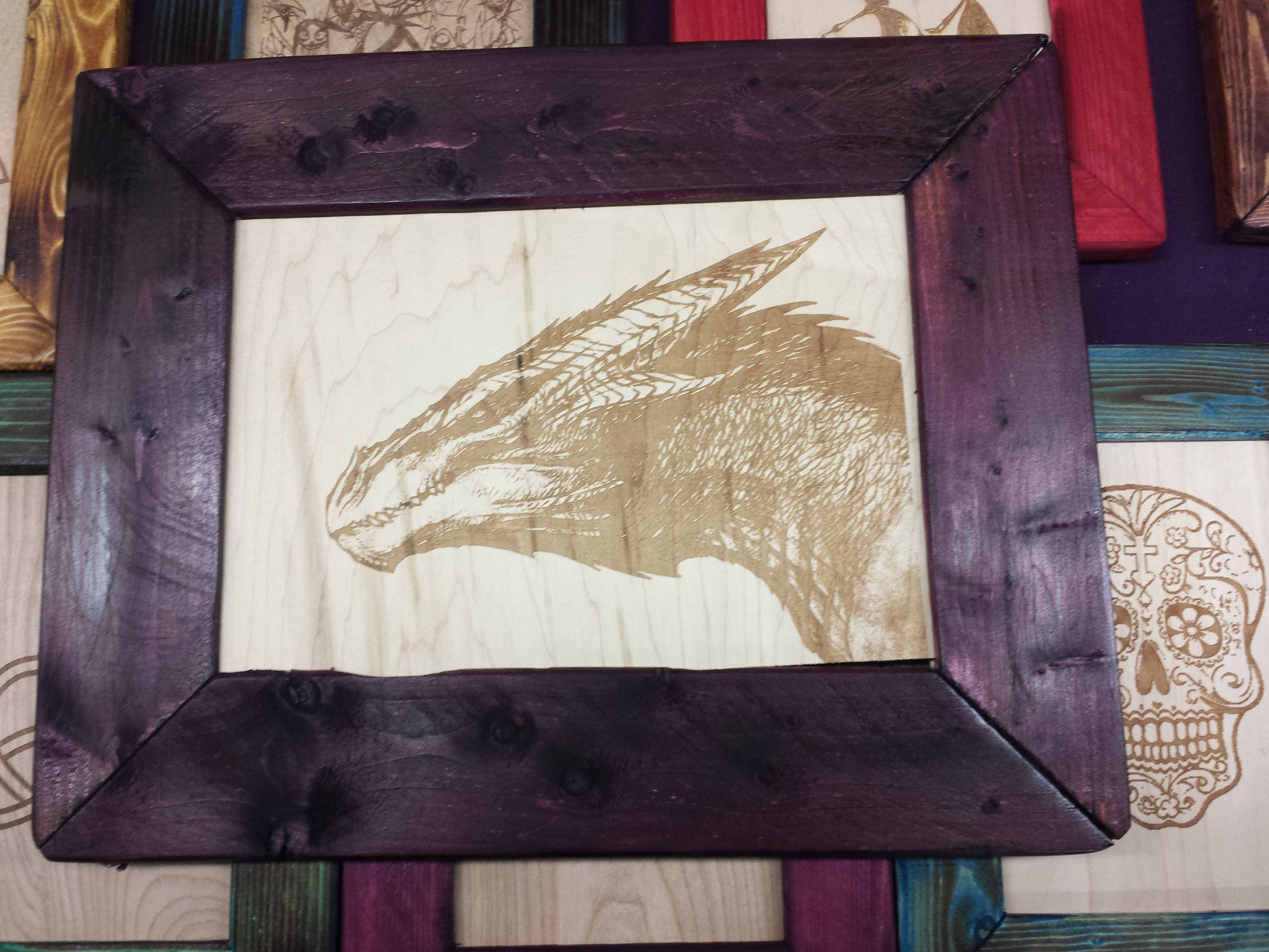 Laser Engraved Dragon Image With Handmade Rustic Frame - Etsy