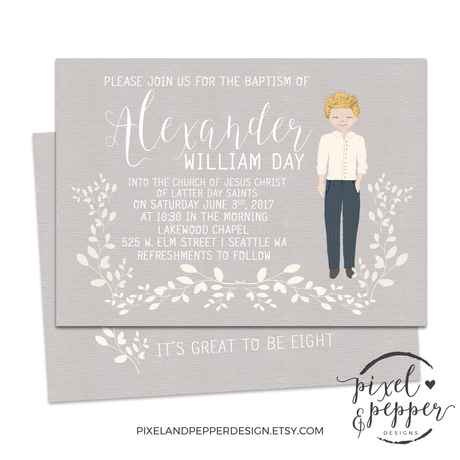 LDS Baptism Invitation Boy Illustration Portrait Baptism | Etsy