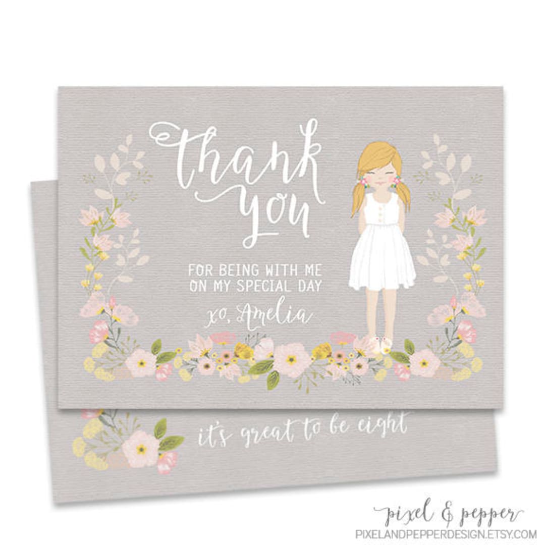LDS Baptism Thank You Card, Girl Illustration Portrait, Baptism ...