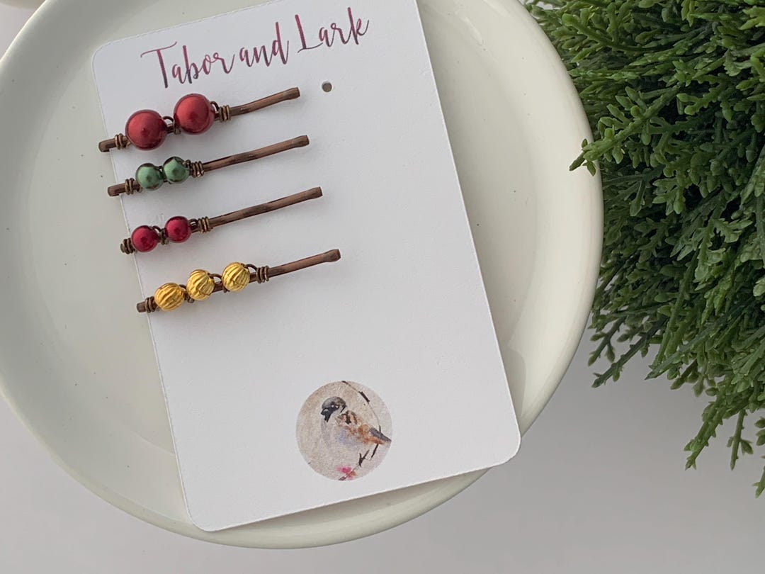 MINI Bobby Pins for Fine Hair, Red and Green Beaded Hair Pins, Grandma ...