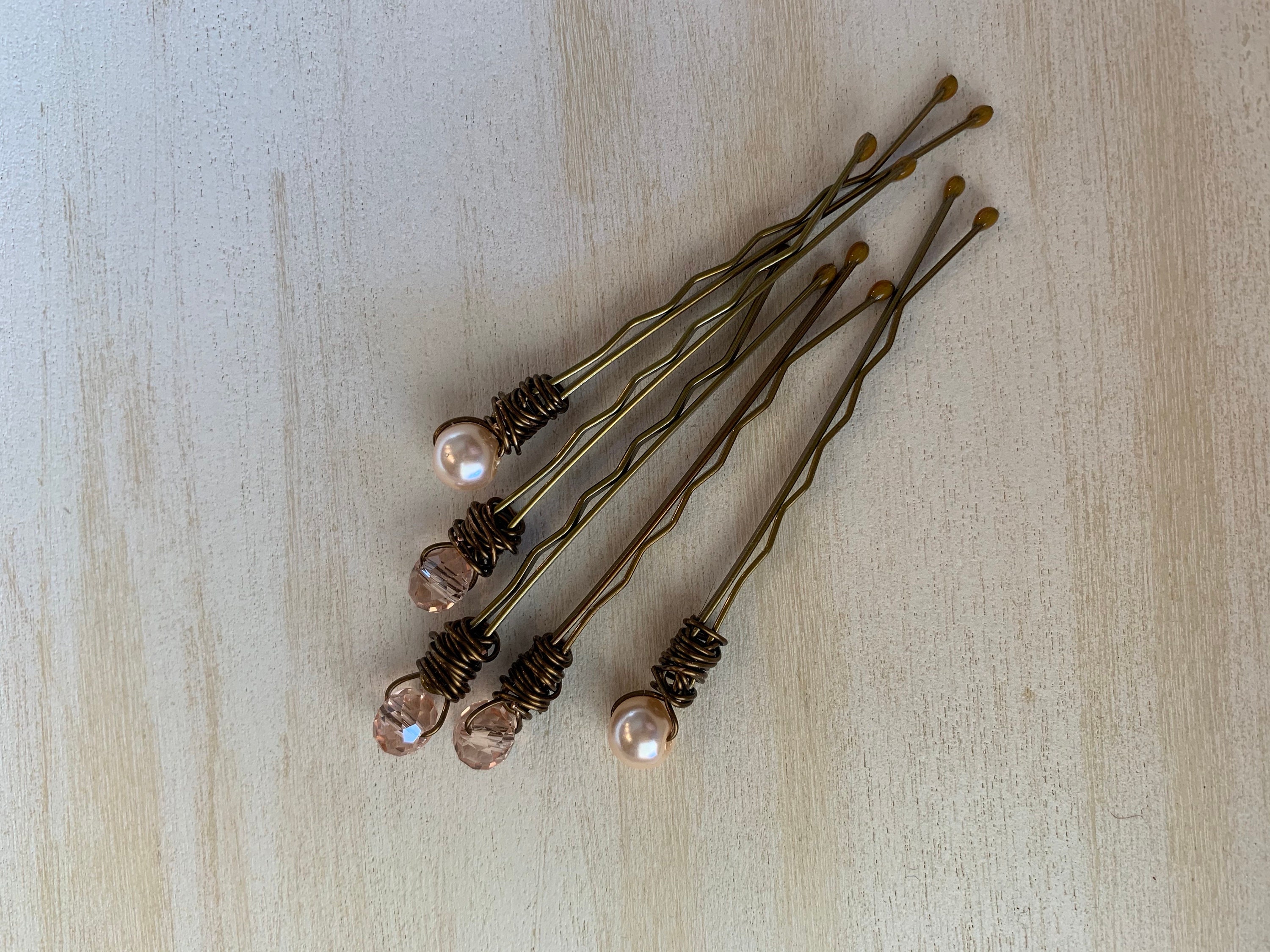 Classic Pearl Bobby Pin Set Pink Pearl and Crystal Hair | Etsy