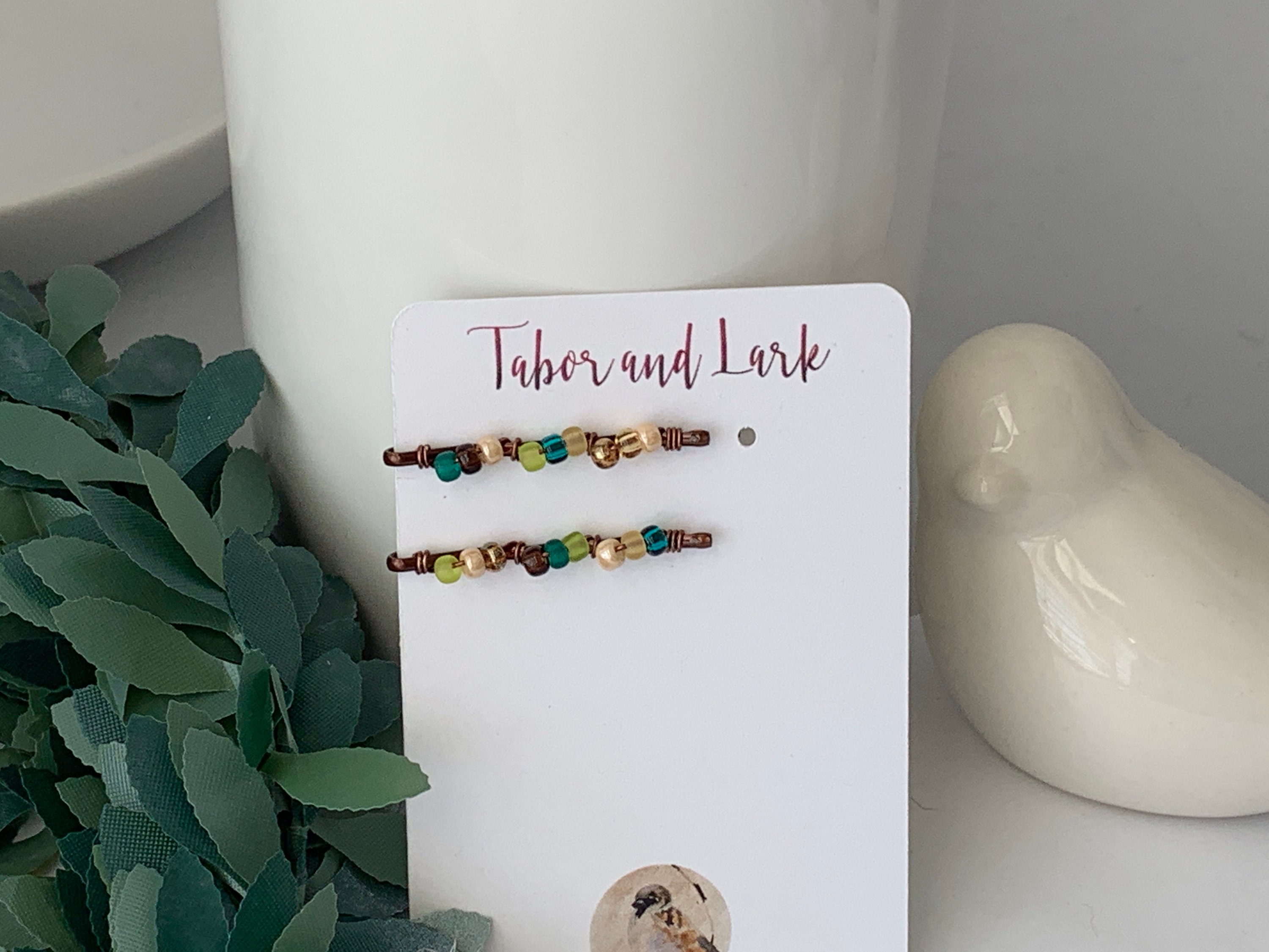 MINI Bobby Pins for Fine Hair, Green Tan and Brown Beaded Hair Pins ...