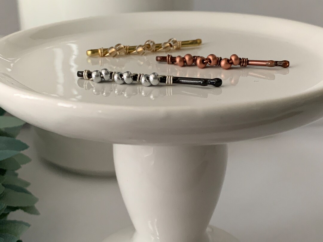 MINI Bobby Pins for Fine Hair, Copper Gold and Silver Mini Beaded Hair ...