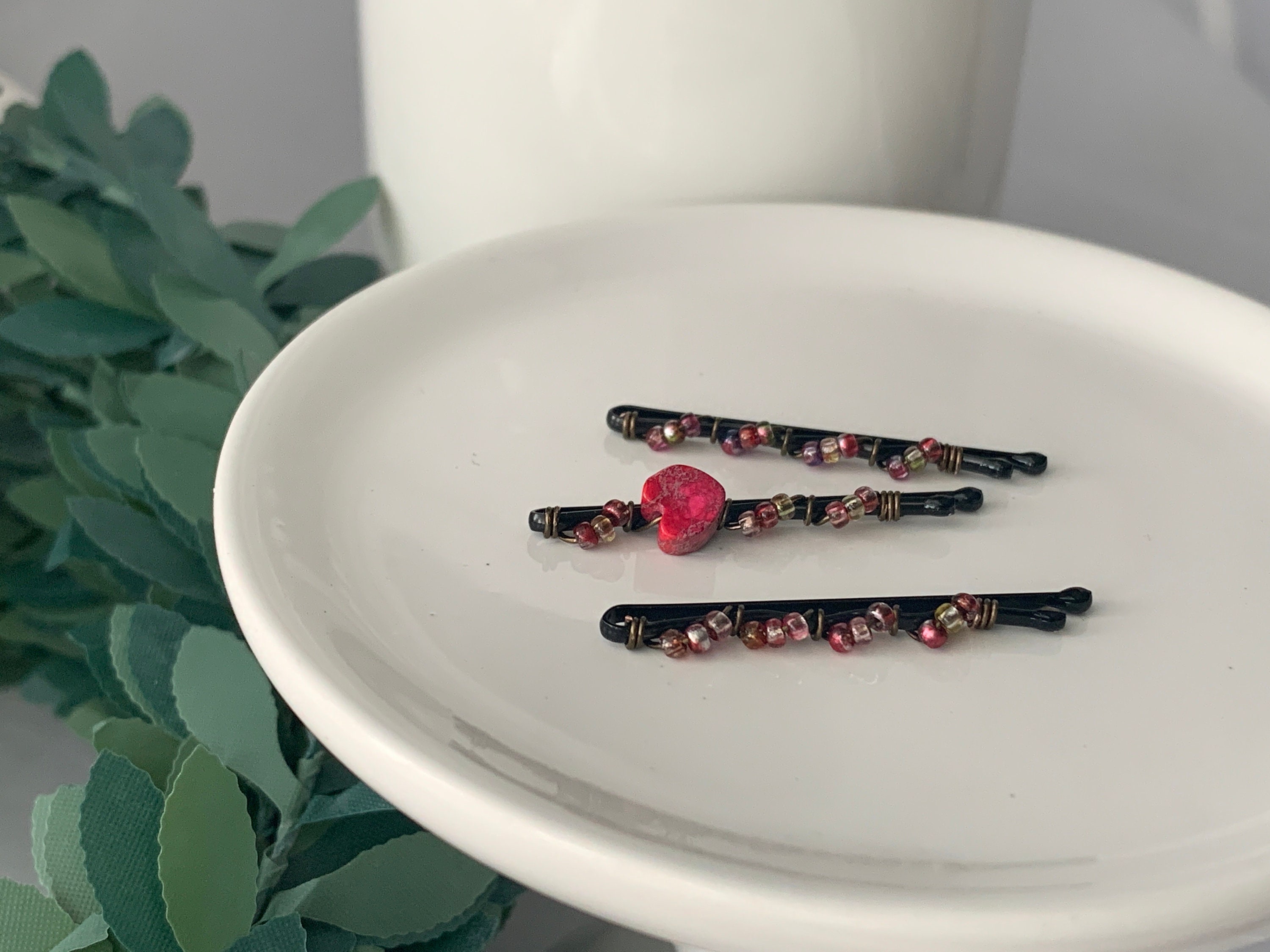MINI Bobby Pins for Fine Hair, Heart Mini Beaded Hair Pins, Valentine ...