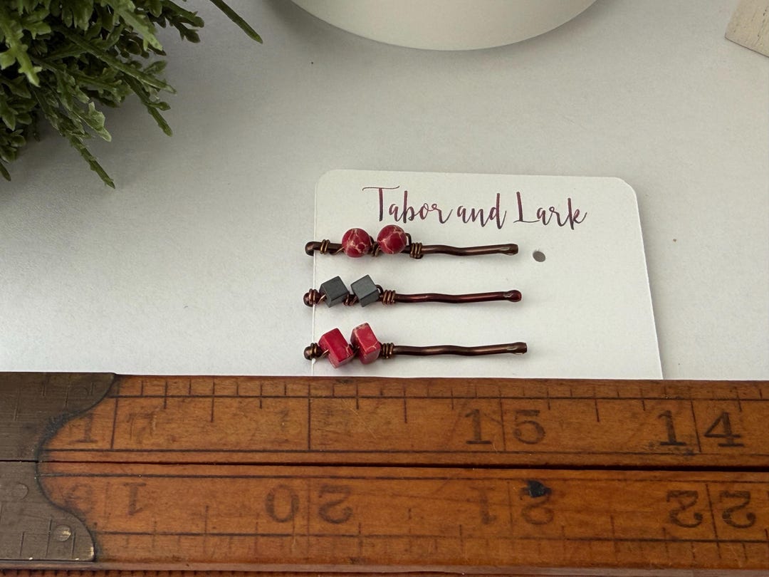 MINI Bobby Pins for Fine Hair, Red Imperial Jasper MINI Beaded Hair ...
