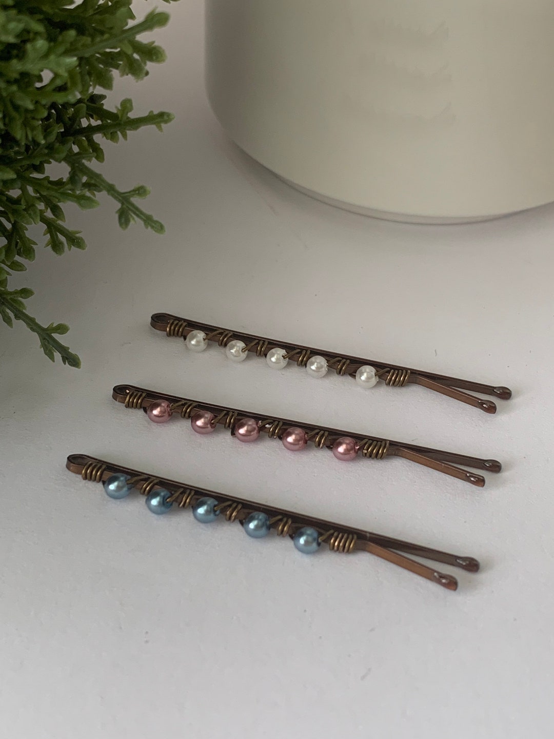 Classic Beaded Pearl Hair Pins, Set of Three Hair Slides, Pearl Hair ...