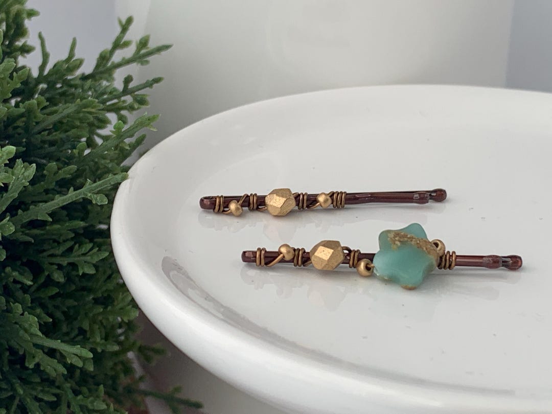 MINI Bobby Pins for Fine Hair, Mini Beaded Hair Pins, Amazonite Hair ...
