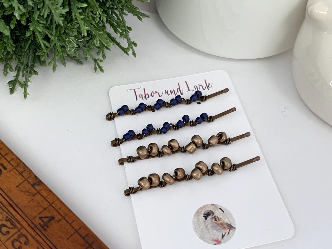 Basic Beaded Hair Pins, Set of Four Hair Slides, Decorative Bobby Pins ...