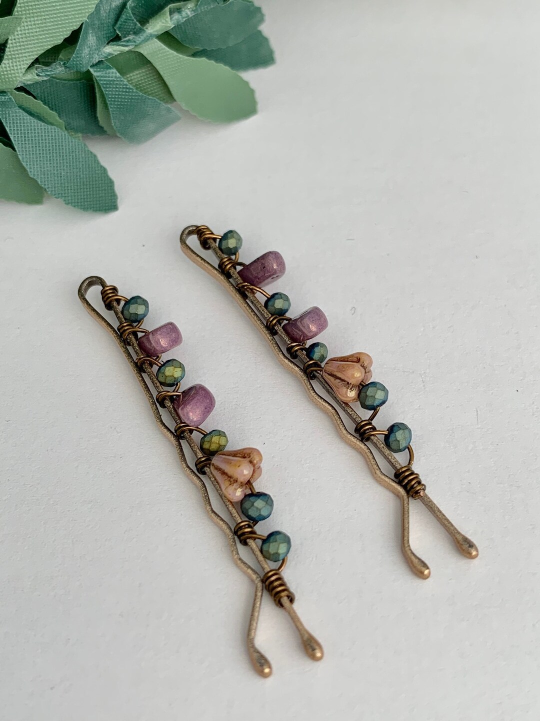 Purple Beaded Bobby Pins Victorian Hair Pins Set of Two Hair - Etsy