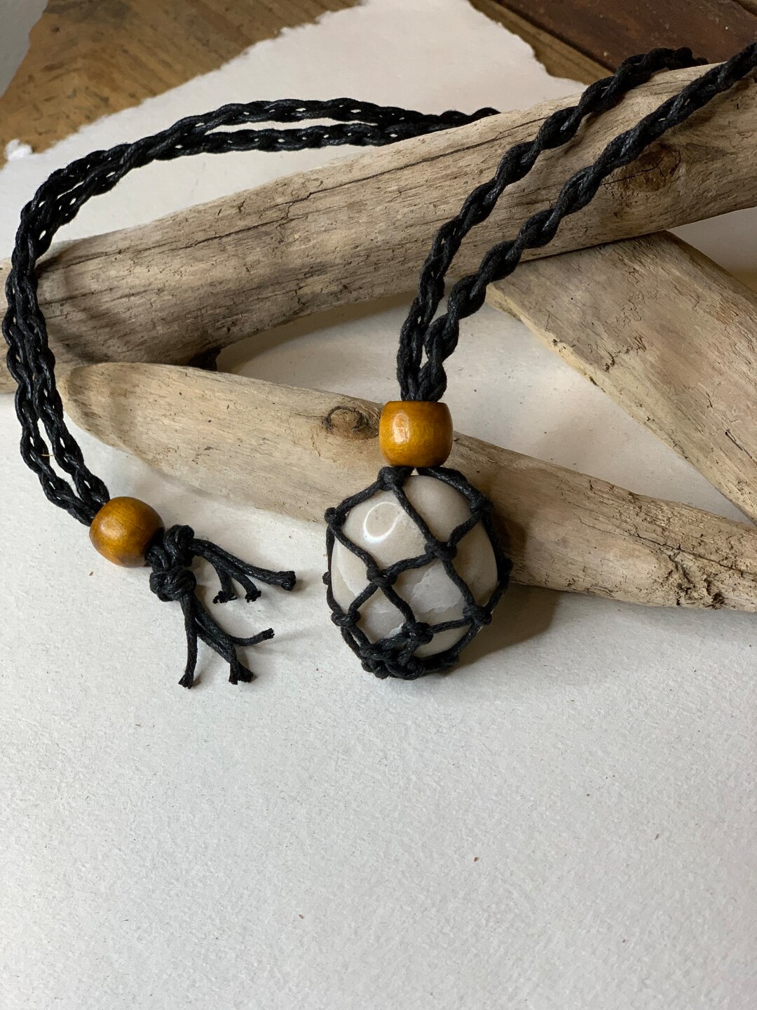 River Rock, Macramé, Cord, Black, Necklace - Etsy