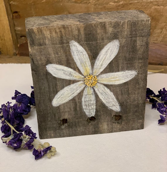 Rótulo flor rústico palet de madera pintado a mano - Etsy España