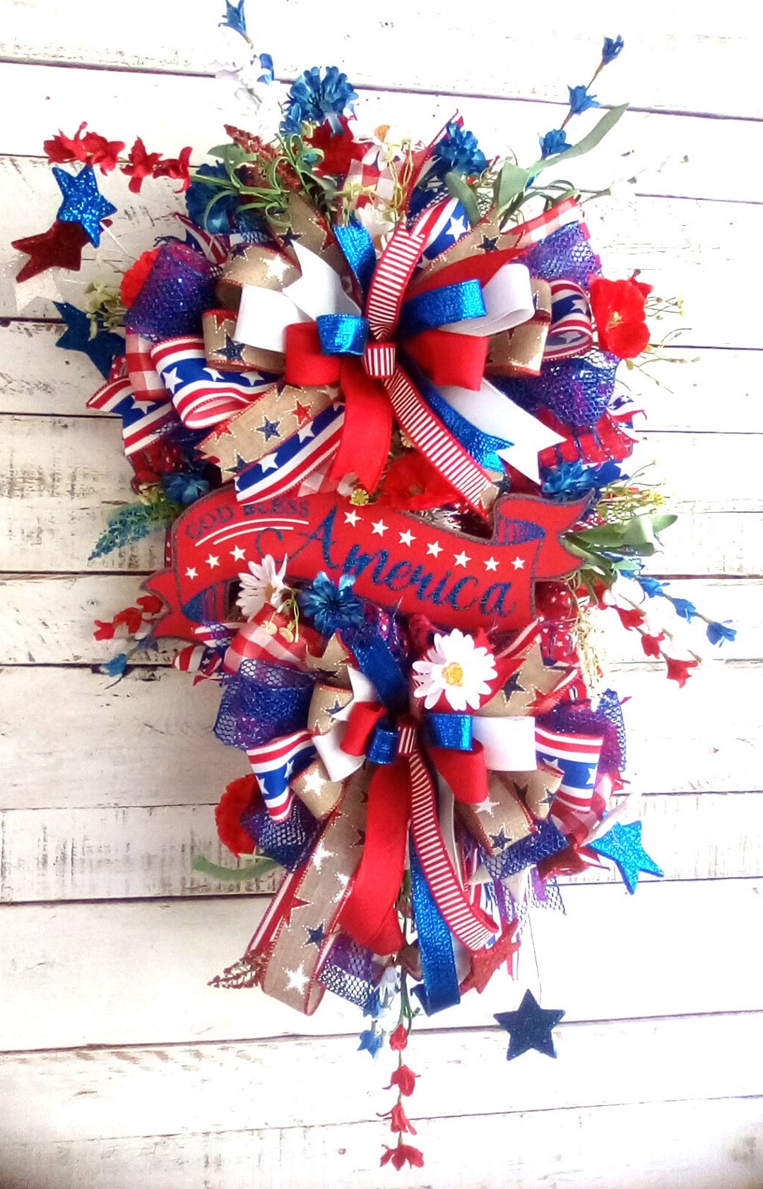 God Bless America Swag,americana Decor, Patriotic Wreath,summer Wreath ...