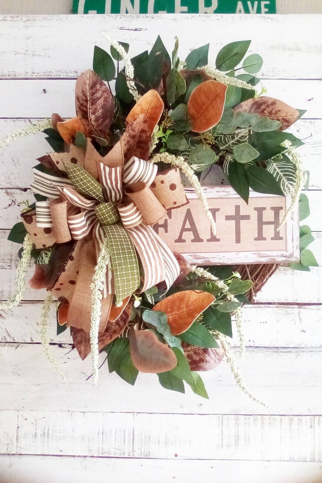 Faith Wreath, Christian Decor, Rustic Decor, Natural Colors Wreath ...