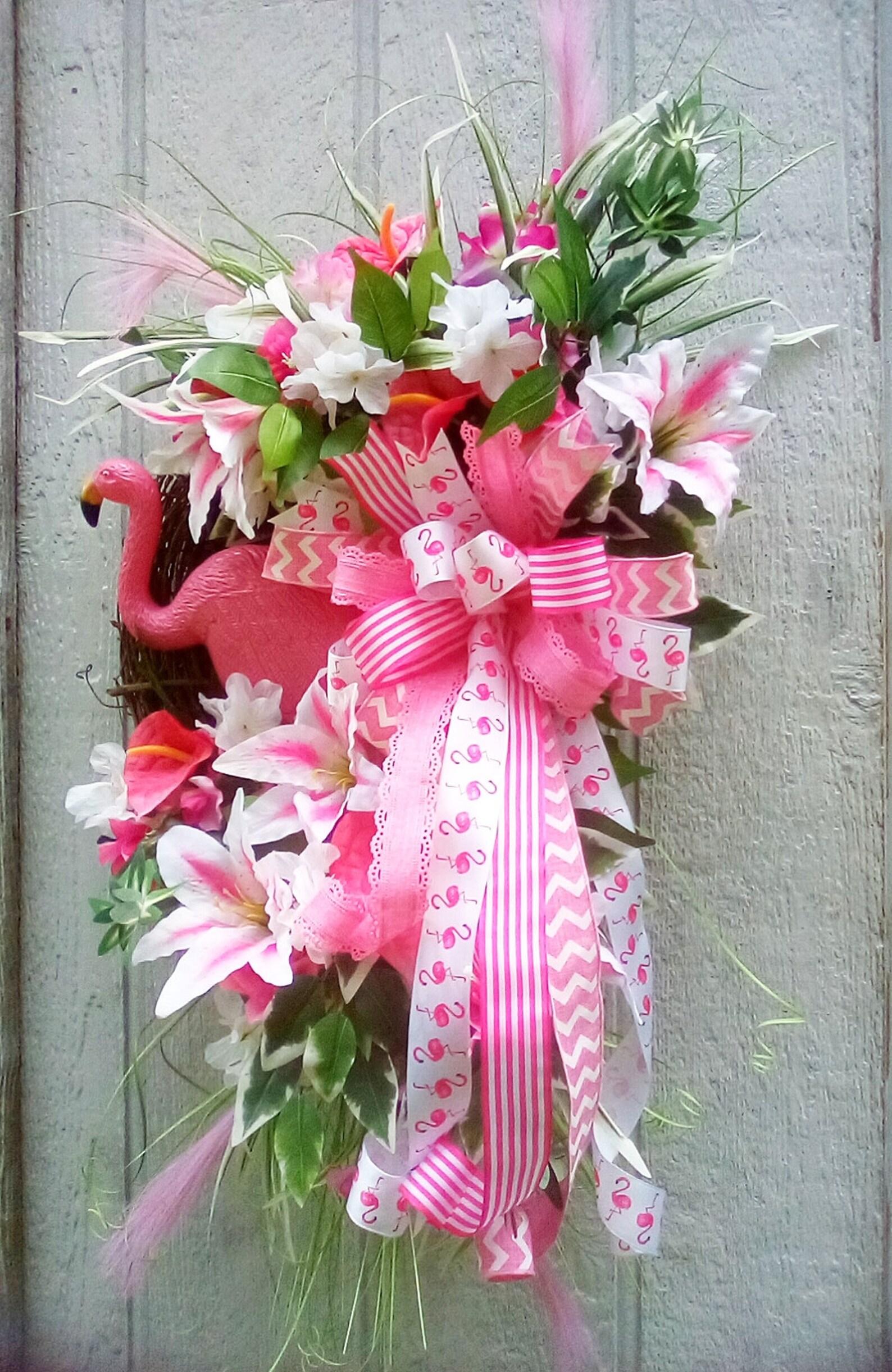 Pink Flamingo Wreath,summer Wreath, Tropical Decor, Front Door Wreath ...