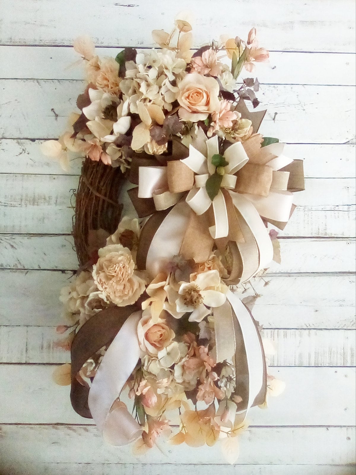 Peach and Cream Wreath,french Country Decor,neutral Decor,fall Wreath ...