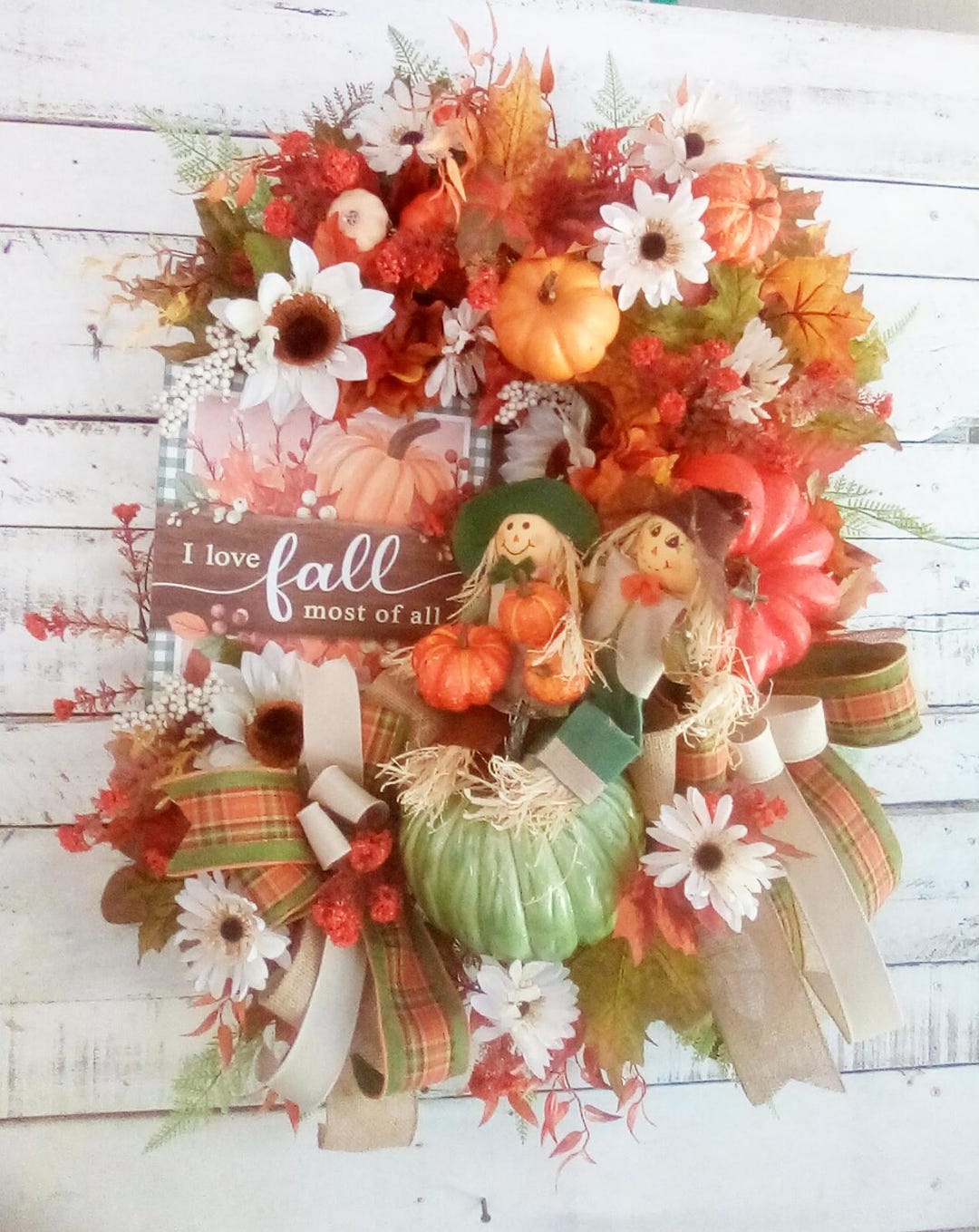 I Love Fall Most of All Wreath,pumpkin Wreath,traditional Fall Colors ...