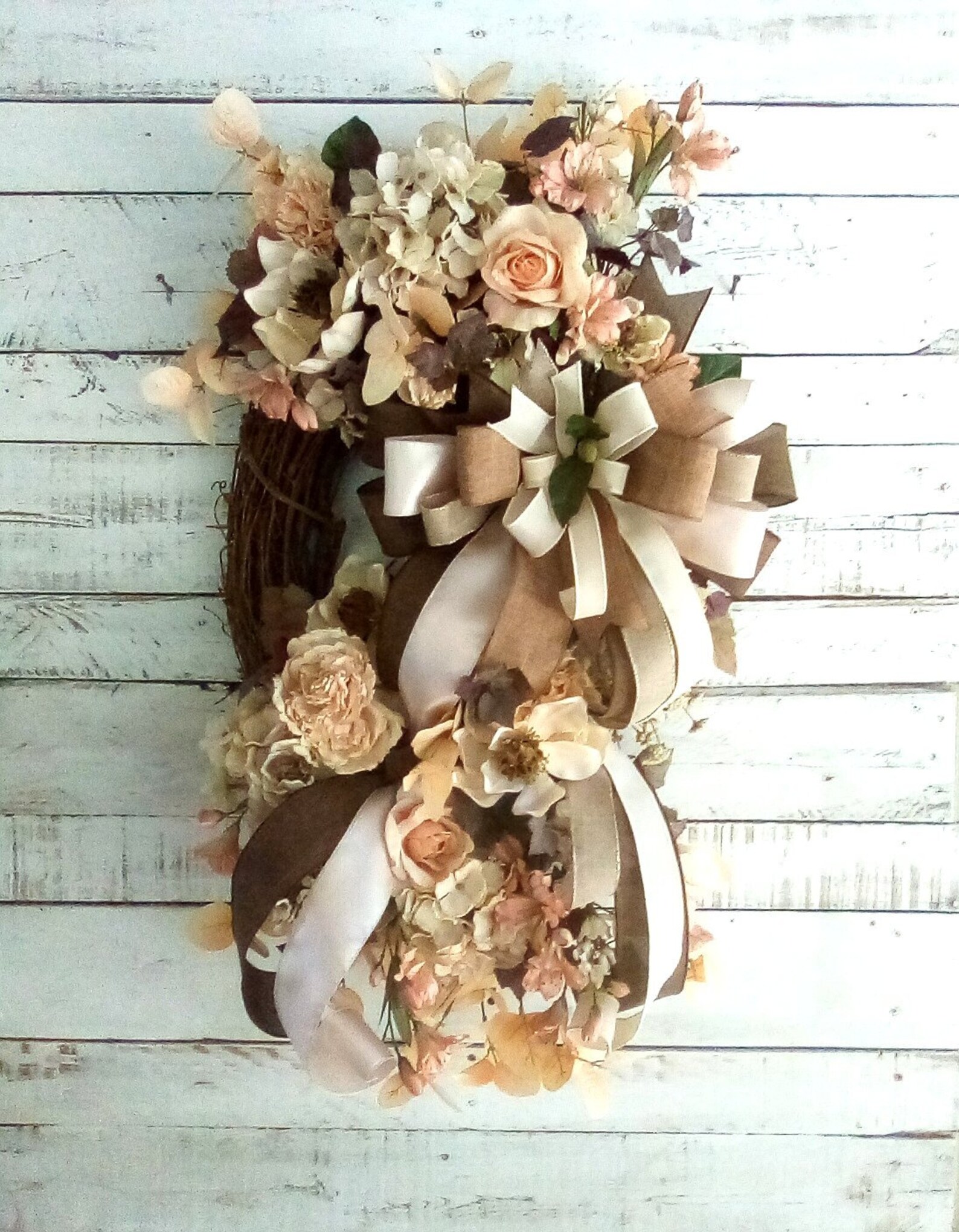 Peach and Cream Wreath,french Country Decor,neutral Decor,fall Wreath ...